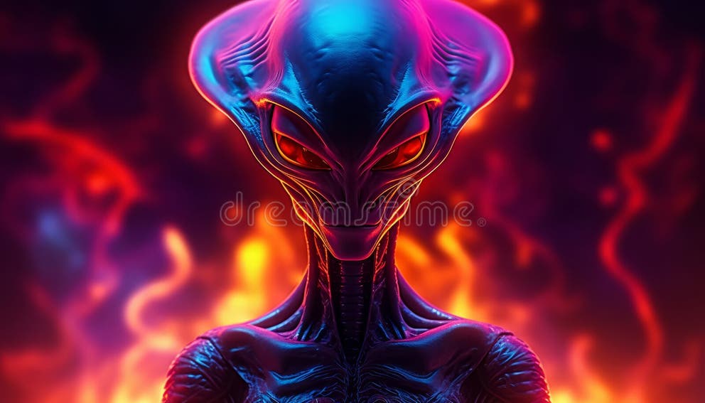 Alien with Fire Neon Light Generative AI Stock Illustration ...