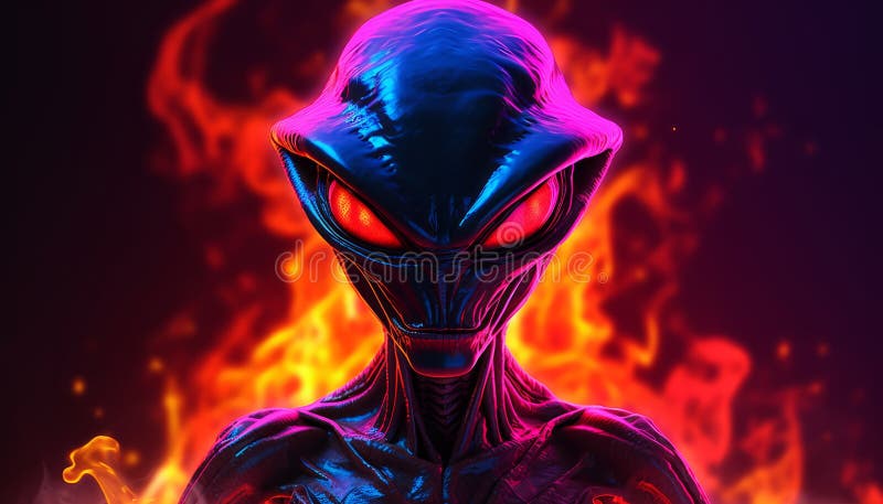 Alien with Fire Neon Light Generative AI Stock Illustration ...