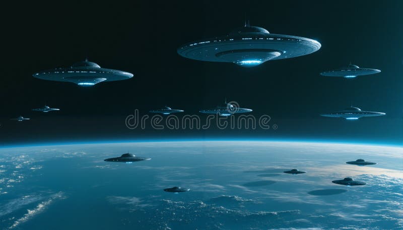 Alien Fleet Approaches Planet Earth Stock Image - Image of spacecraft ...