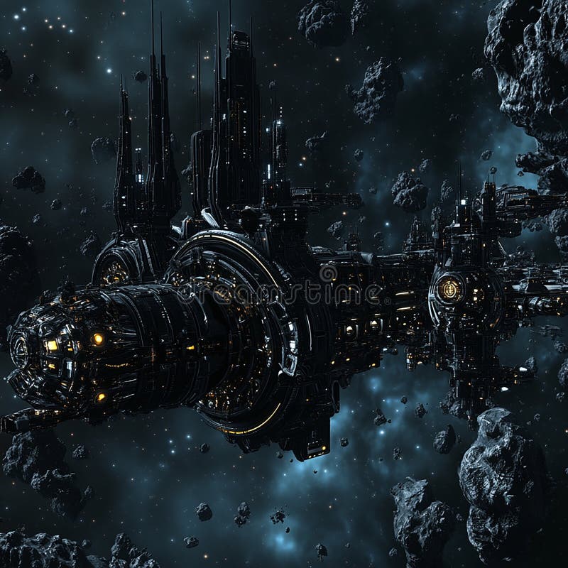 Fleet of Alien Ships Escorting a Colossal Spacecraft Stock Photo ...