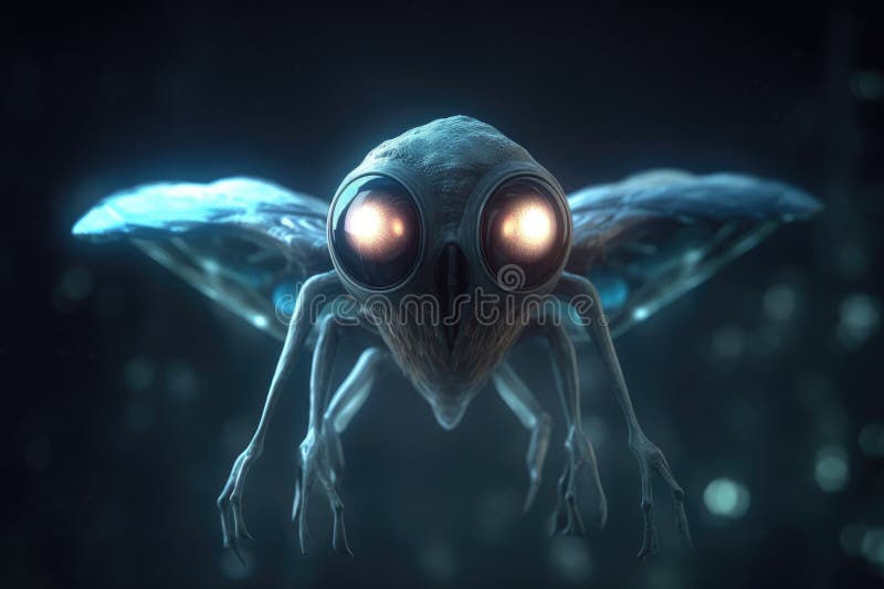 Alien Flying Creature, with Its Wings Spread and Eyes Shining Stock ...