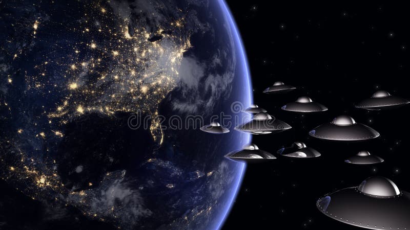 Alien Flying Discs Which Invade Earth Stock Illustrations – 1 Alien ...