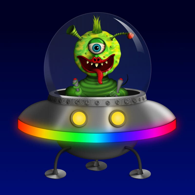Alien in Flying Saucer UFO stock photo. Illustration of controls - 91315530