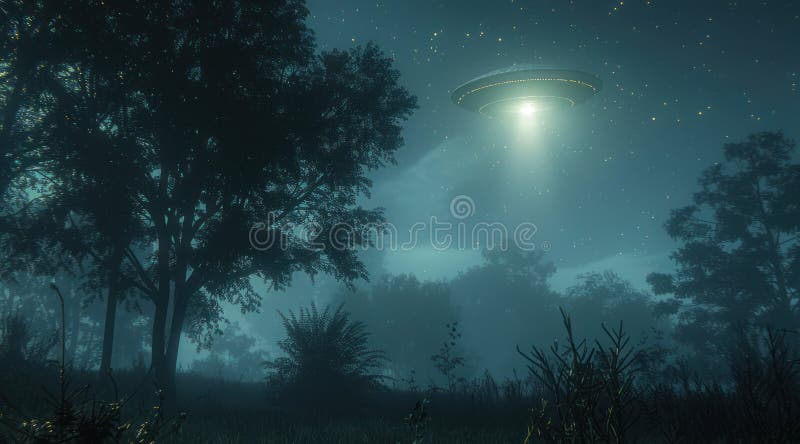 Alien Flying through Tree Forest at Night Stock Photo - Image of attack ...