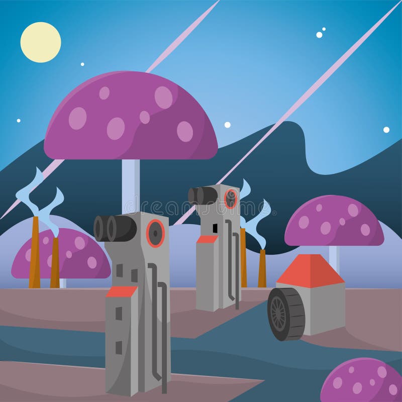 Alien Forest Colony. Vector Stock Vector - Illustration of trees, space ...