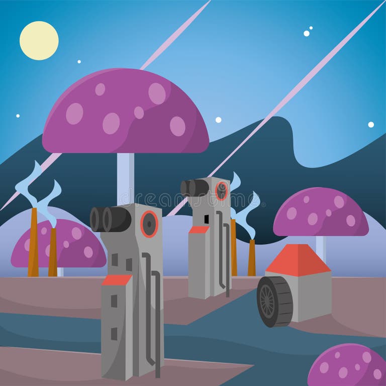 Alien Forest Colony. Vector Stock Vector - Illustration of trees, space ...