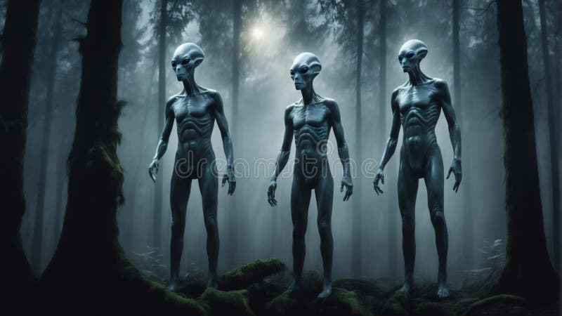 Alien in Forest. Gray Ufo Area 51 Illustration in High Resolution Stock ...