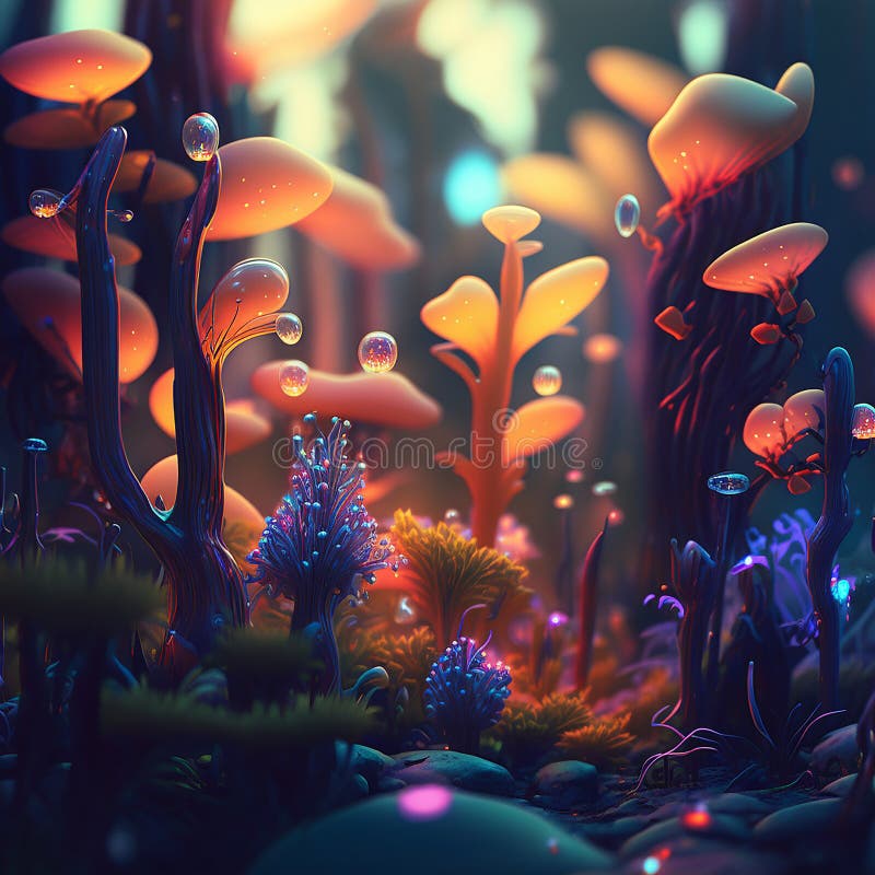Alien Fungal Scenery. Created Using Ai Generative. Stock Illustration ...