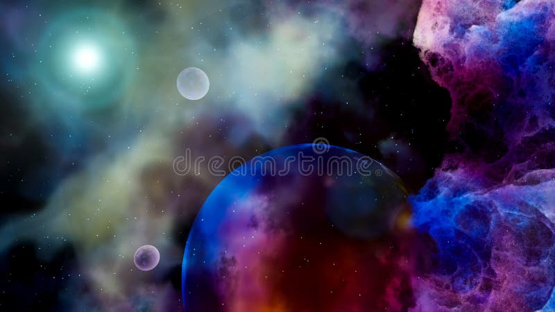 Alien Galaxy with Nebula and Planet. Stock Illustration - Illustration ...
