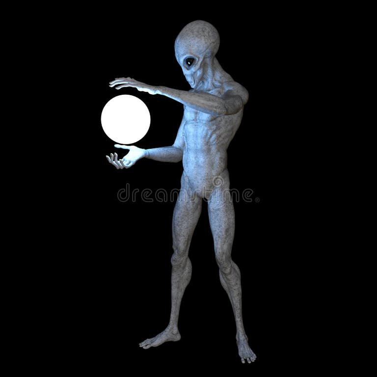 Alien with Glow Magic Sphere. Isolated on Black Background Stock ...
