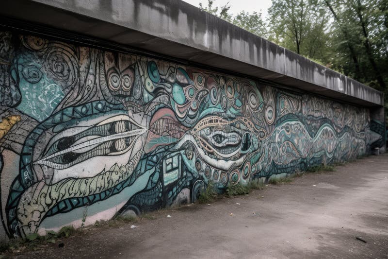 Alien Graffiti, with Intricate Patterns and Shapes, on Concrete Wall ...