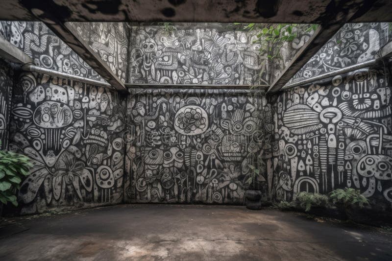 Alien Graffiti on Abandoned Warehouse Building, with Broken Windows and ...