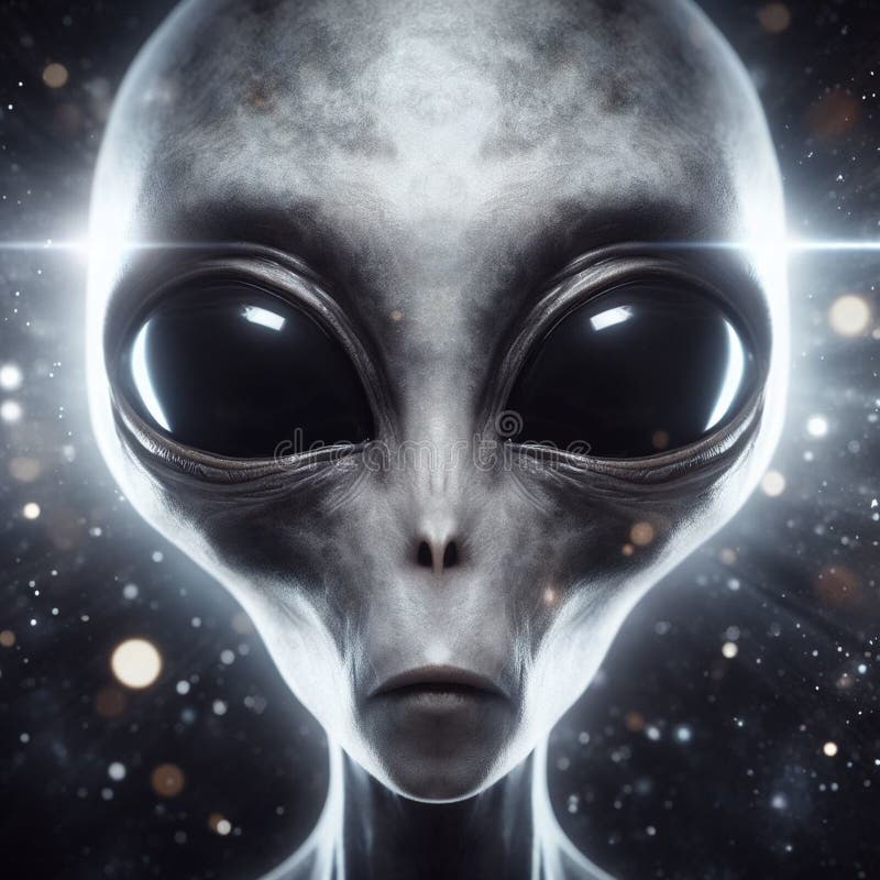 Alien with Gray Skin and Big Black Eyes Stock Illustration ...