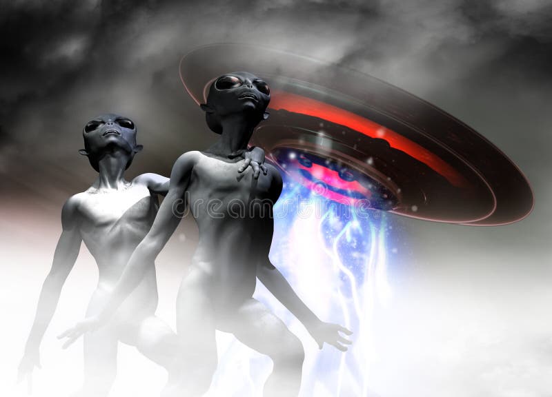 Alien Greys and UFO stock illustration. Illustration of conceptual ...