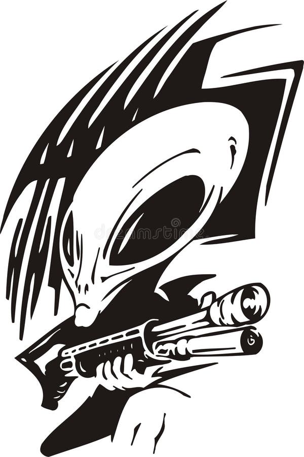 The alien with a gun. stock illustration. Illustration of weapon - 12841440