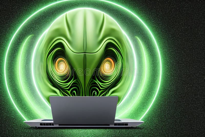 Alien Hacker Typing on Laptop in a Strange World Stock Illustration ...