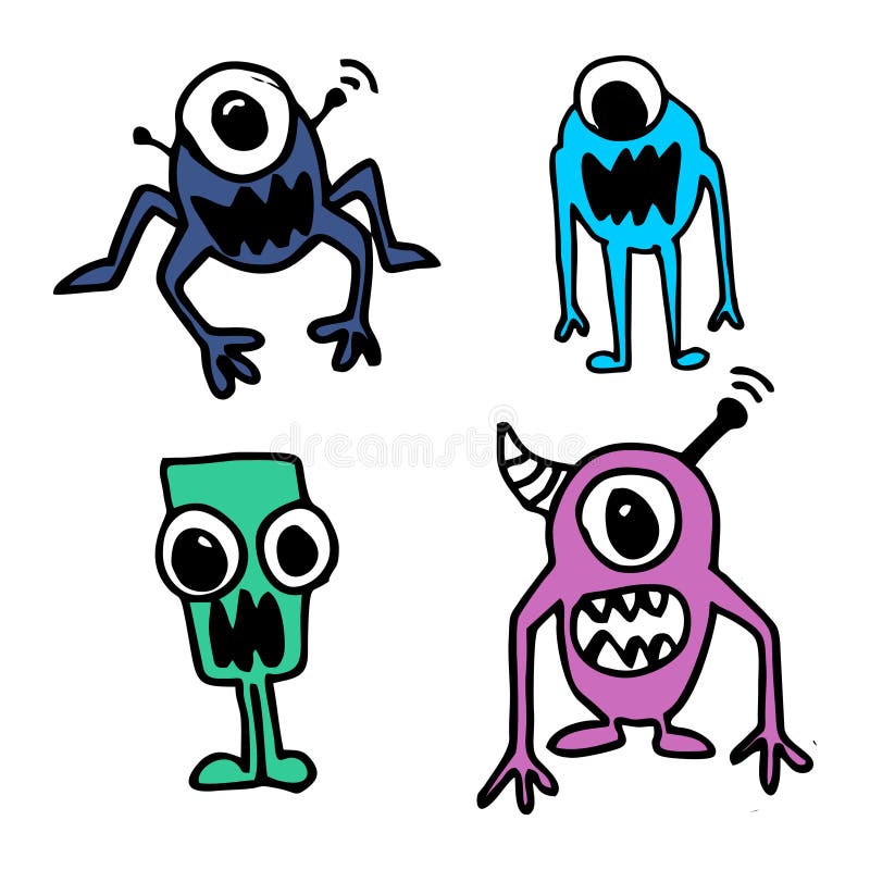Alien Hand Drawn Cute Funny Design. Imagination Drawing Vector Set ...