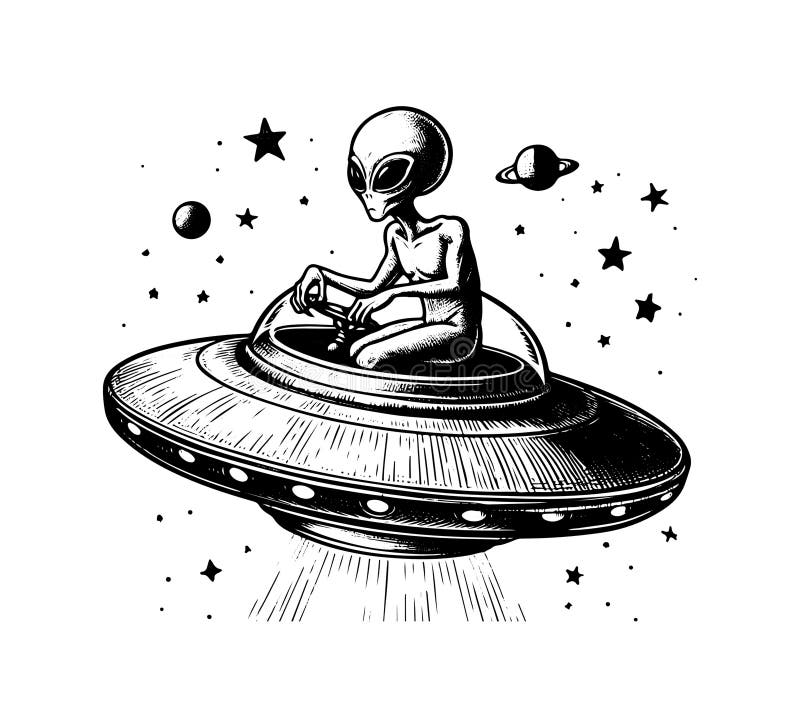 Alien Hand Drawn Vintage Vector Stock Vector - Illustration of cute ...