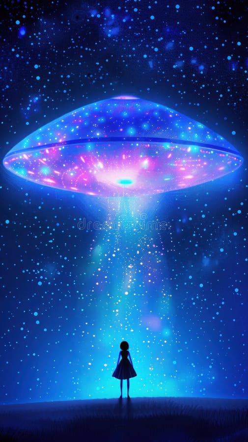 Alien Hand Up UFO Pink Neon Blue Stock Image - Image of otherworldly ...