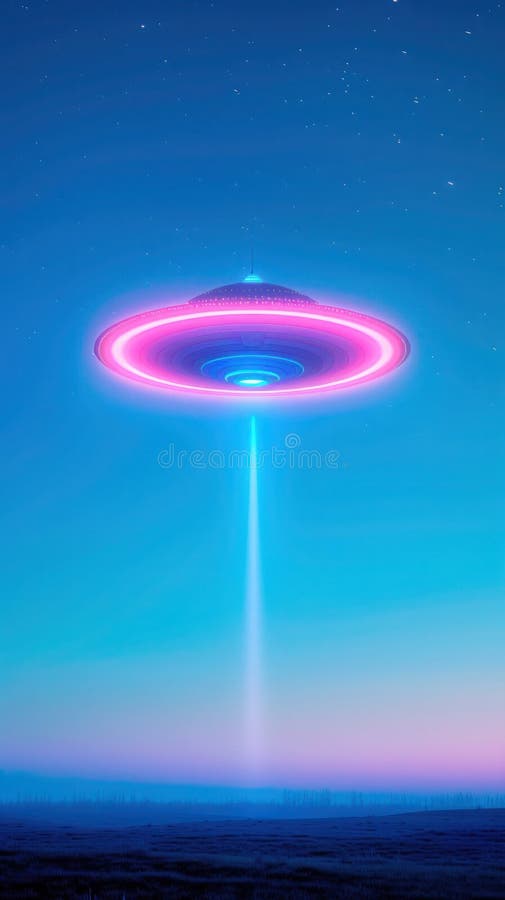 Alien Hand Up UFO Pink Neon Blue Stock Photo - Image of aesthetic ...