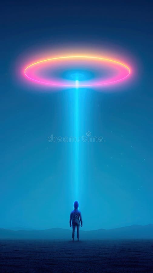 Alien Hand Up UFO Yellow Neon Blue Stock Image - Image of alien, scifi ...