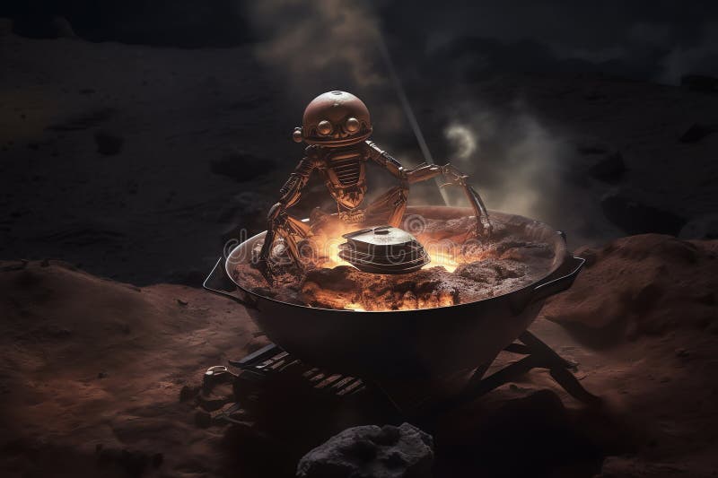 Alien Having a Barbecue on the Surface of Mars, a Composite Image ...