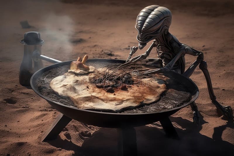 Alien Having a Barbecue on the Surface of Mars, a Composite Image ...