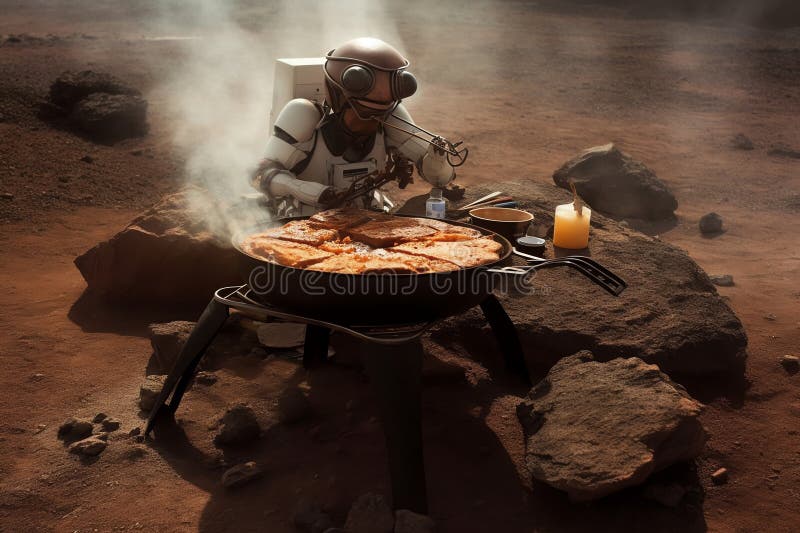 Alien Having a Barbecue on the Surface of Mars, a Composite Image ...
