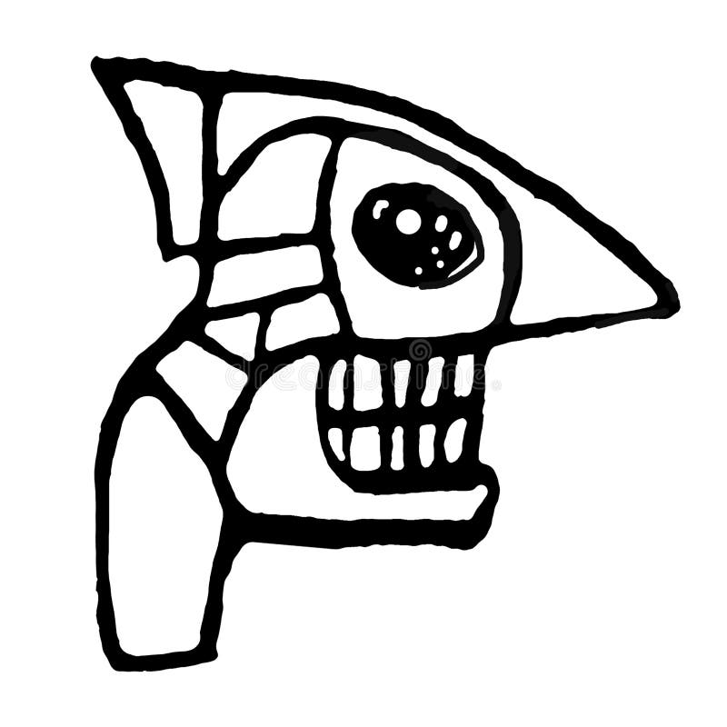 Alien Head Black and White Hand Drawn Illustration Stock Illustration ...