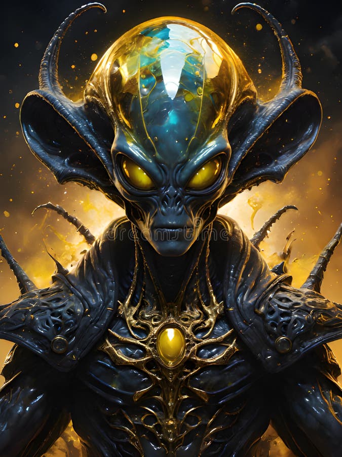 Alien Head with a Golden Planet Stock Illustration - Illustration of ...