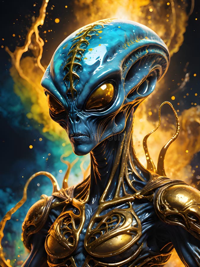 Alien Head with a Golden Planet Stock Illustration - Illustration of ...