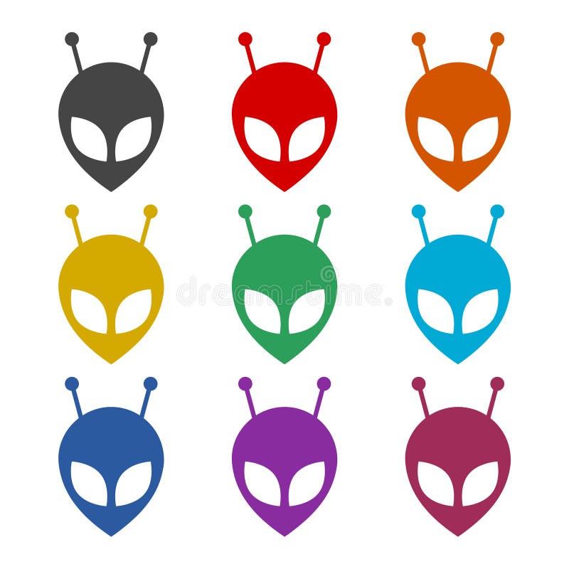 Alien Head Multi Colored Flat Icons Stock Vector - Illustration of ...