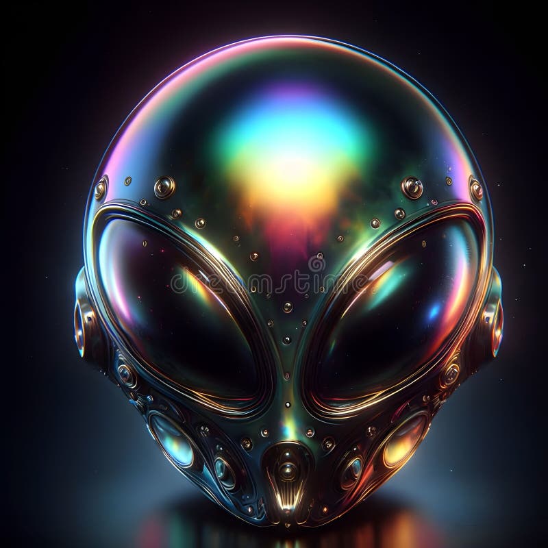 Alien Helmet with Iridescent Reflection. Dark Background Stock ...