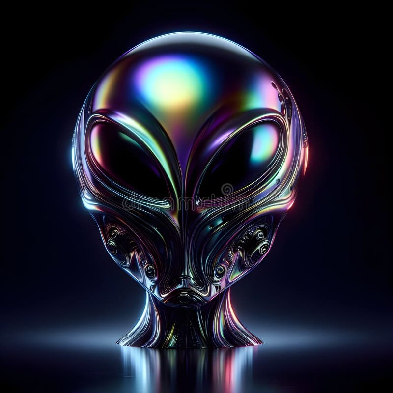 Alien Helmet with Iridescent Reflection. Dark Background Stock ...
