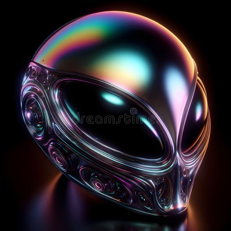 Alien Helmet with Iridescent Reflection. Dark Background Stock ...