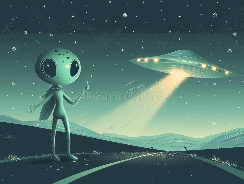 Alien Hitchhiking Across the Galaxy Stock Illustration - Illustration ...