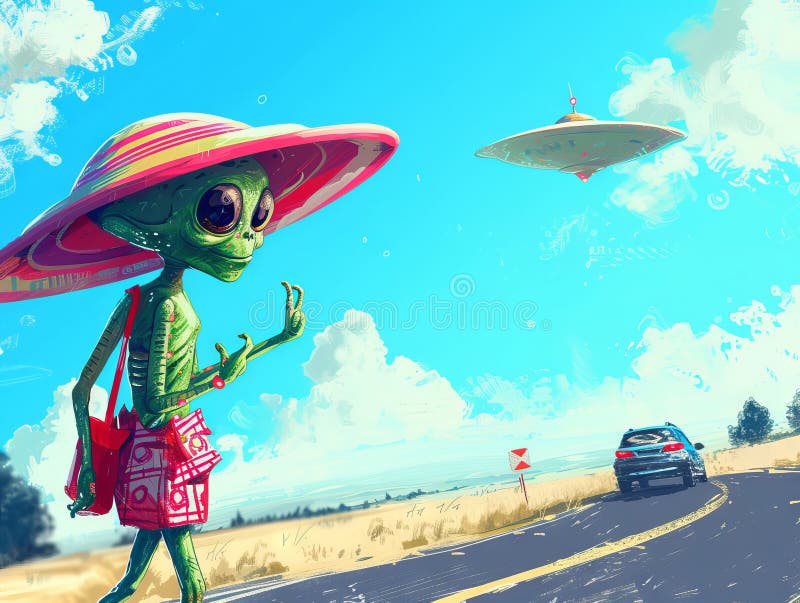 Alien Hitchhiking Across the Galaxy Stock Illustration - Illustration ...