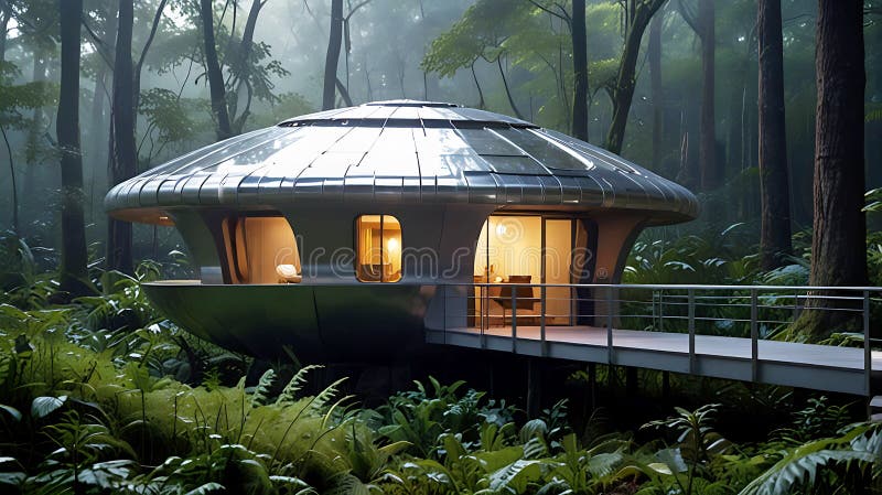 Alien House in the Jungle with Big Tree Stock Illustration ...