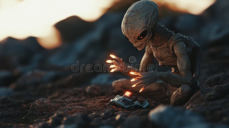 Exploration of Technology by an Alien with Glowing Fingers in an Alien ...