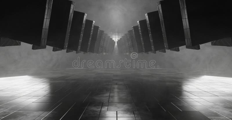Alien Interior Hall Corridor Room Garage Studio Dance Glowing 3D Render ...