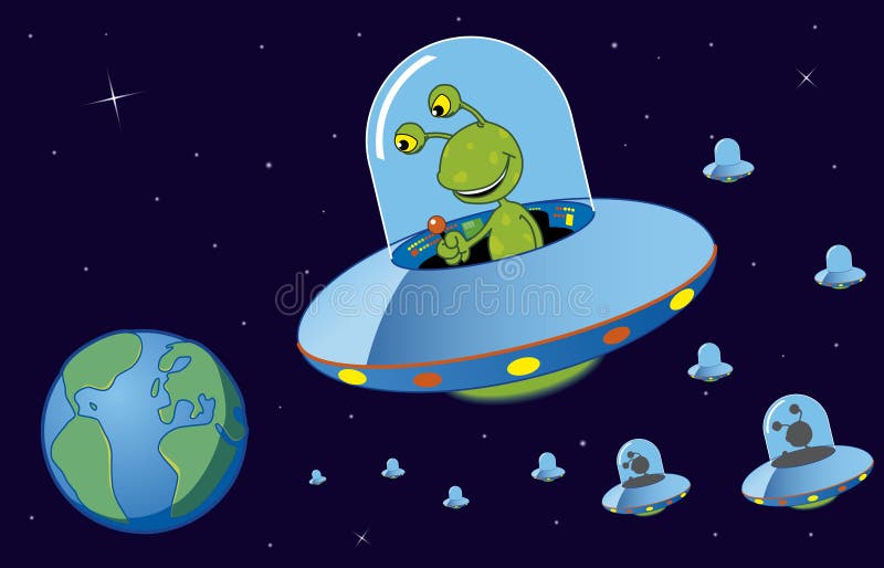 Alien invasion stock vector. Illustration of cartoon, saucer - 5084431