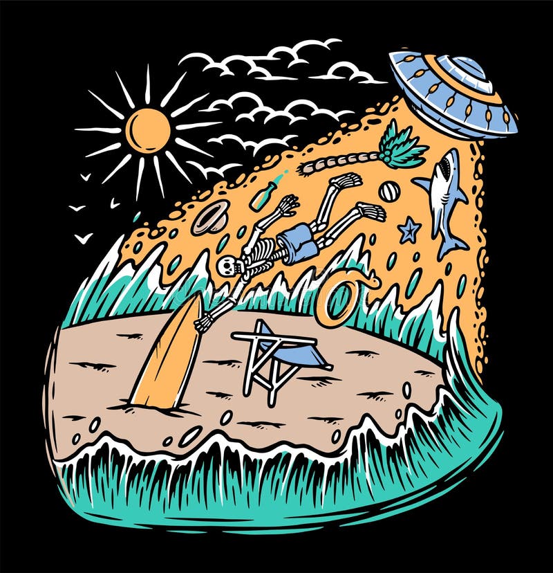 Alien Invasion on the Beach Illustration Stock Vector - Illustration of ...