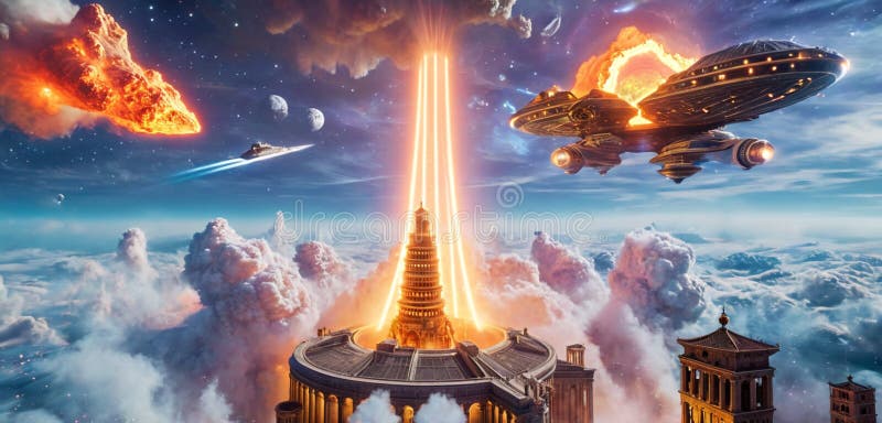 Alien invasion of Earth stock illustration. Illustration of city ...