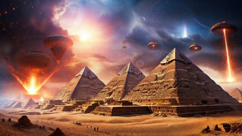 Alien Invasion on the Great Pyramid. Generated with AI Stock ...