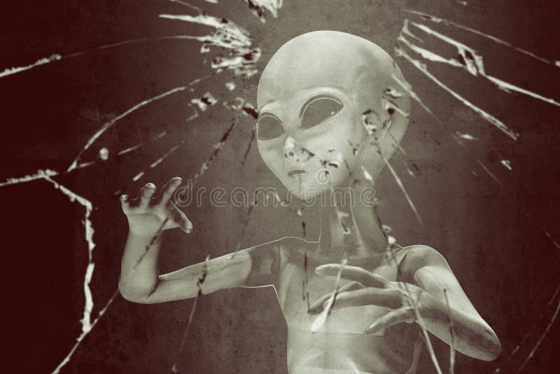 Alien Isolated Behind a Broken Glass Stock Illustration - Illustration ...