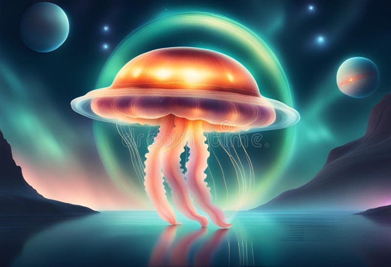 Alien Jellyfish Spaceship Dream Athmosphere AI Stock Illustration ...