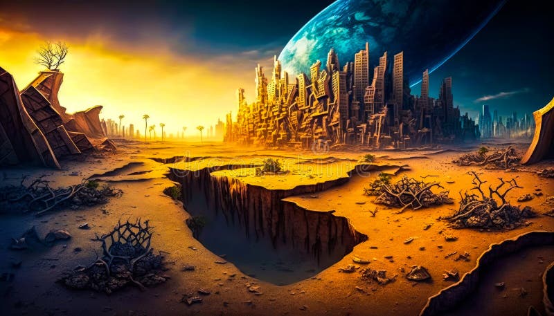 An Alien Landscape with City in the Background. Generative AI Stock ...