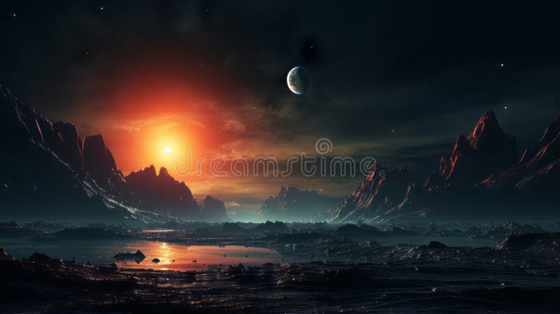 Alien Landscape with Mountains and Planets in the Background Stock ...