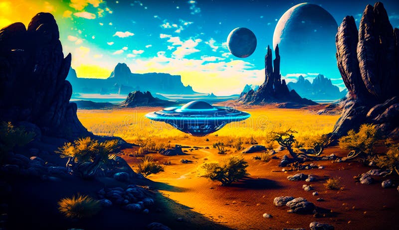 Alien Landscape with Mountains, Rocks, and Sky Filled with Stars ...