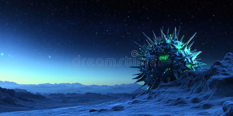 Alien Landscape with Mysterious Spiky Structure Under Starry Night Sky ...